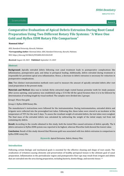 PDF Comparative Evaluation Of Apical Debris Extrusion During Root