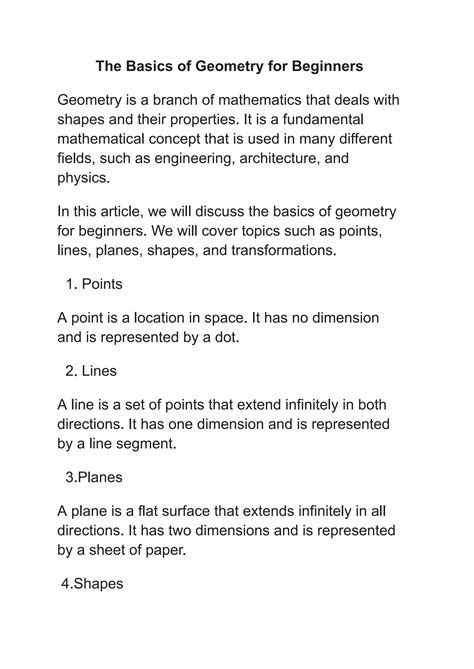 Solution The Basics Of Geometry For Beginners Studypool