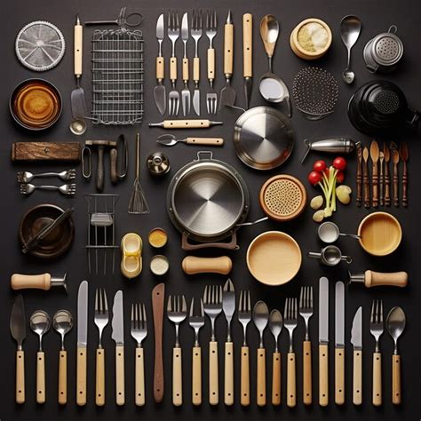 Premium Photo Photo Top View Kitchen Utensils Arrangement