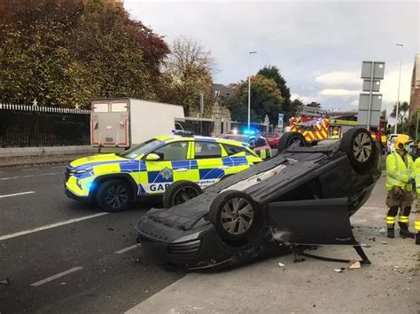 Driver Has Lucky Escape After Car Flips Over In Dublin Crash As Gardai