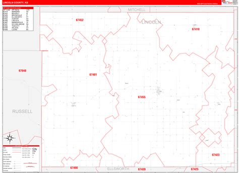 Lincoln County Ks Zip Code Wall Map Red Line Style By Marketmaps