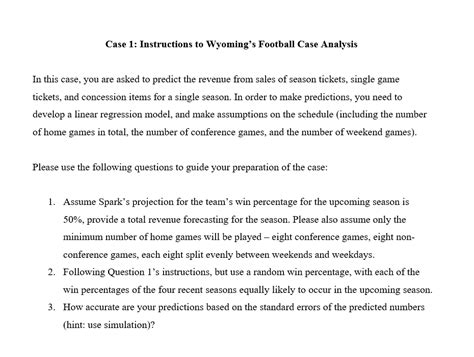 Solved Case 1 Instructions To Wyomings Football Case