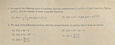 solved 5 for each of the following pairs of functions find