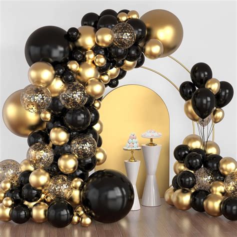 3 Mo Finance Black And Gold Balloon Garland Kit 114Pcs Black And