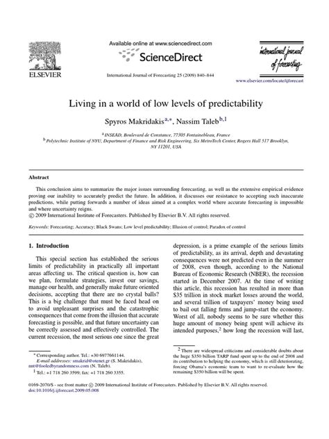 Living In A World Of Low Levels Of Predictability International Journal