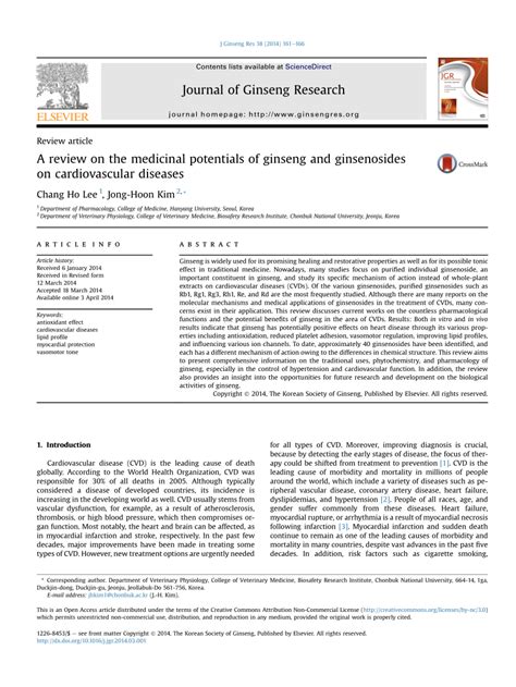 PDF A Review On The Medicinal Potentials Of Ginseng And Ginsenosides On Cardiovascular Diseases