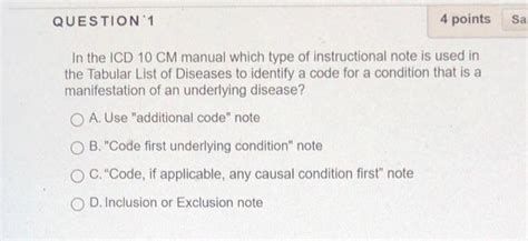 Solved QUESTION Points Sa In The ICD CM Manual Which Chegg