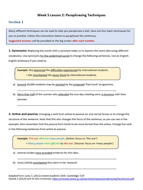W5 L2 Paraphrasing Techniques Download Free Pdf Sentence Linguistics Phrase