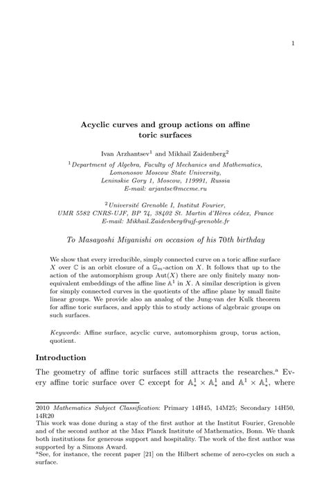Pdf Acyclic Curves And Group Actions On Affine Toric Surfaces
