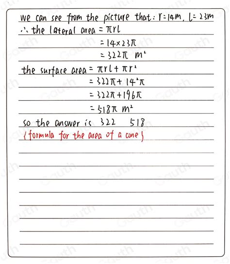 Solved Find The Lateral And Total Surface Area For The Cone Leave The Answer In Terms Of