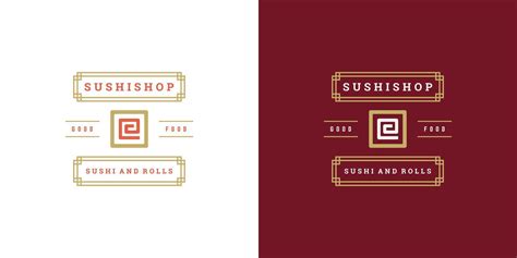 Sushi Logo And Badge Japanese Food Restaurant With Sushi Salmon Roll