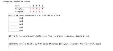Solved Consider The Following Set Of Data Find The Paired Chegg