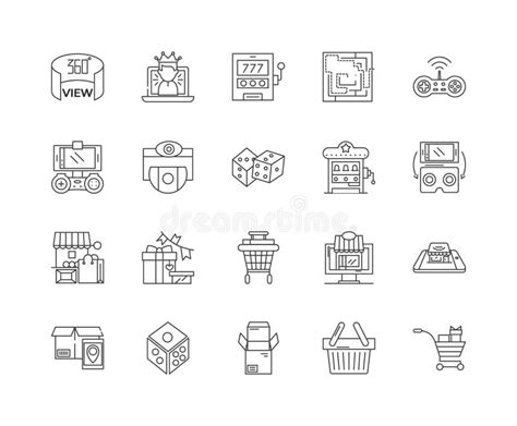 Game Shops Line Icons Signs Vector Set Outline Illustration Concept