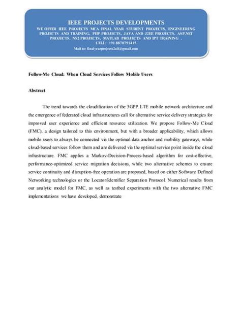 Follow Me Cloud When Cloud Services Follow Mobile Users Pdf