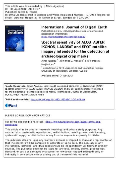 Pdf Spectral Sensitivity Of Alos Aster Ikonos Landsat And Spot Satellite Imagery Intended
