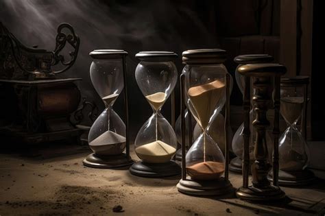 Premium Photo Collection Of Antique Hourglasses With Dark Sand