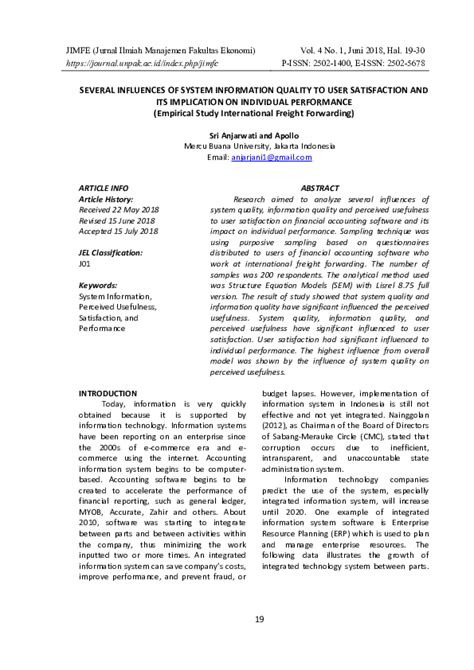 Pdf Several Influences Of System Information Quality To User Satisfaction And Its Implication