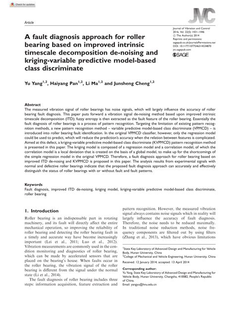 Pdf A Fault Diagnosis Approach For Roller Bearing Based On Improved Intrinsic Timescale