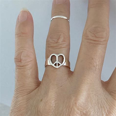 Sterling Silver Heart Peace Sign Ring Silver Ring Boho Ring Peace R