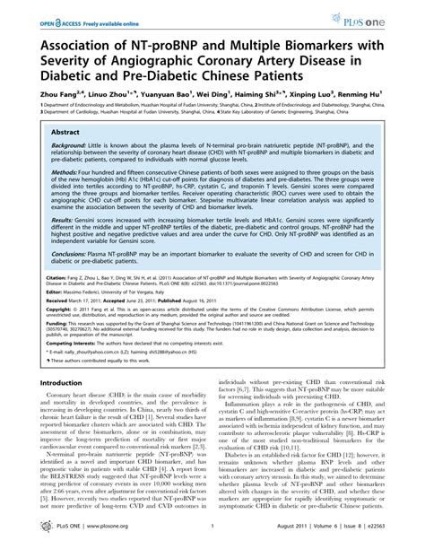 Pdf Association Of Nt Probnp And Multiple Biomarkers With Severity Of