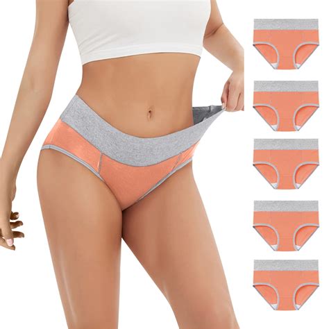 Dengdeng 5 Pack Womens Thongs Underwear Cotton Full Coverage High Waist