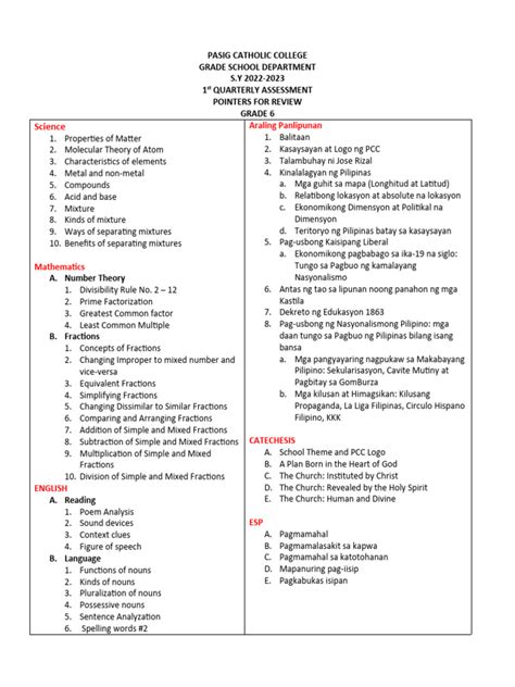 Gr 6 Pointers 1st Quarterly Assessment 1 Pdf