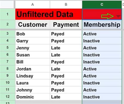 How To Filter In Google Sheets Filter Applied Clicking The Filter Symbol Before Selecting
