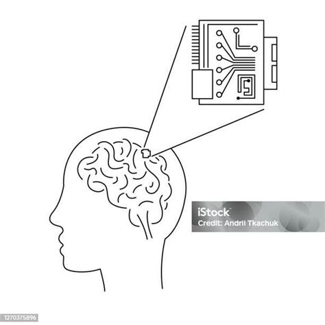 현대 미래 인간의 두뇌 인간의 머리 아이콘에 이식 된 칩 흰색 배경에 격리된 플랫 스타일 벡터 일러스트레이션입니다 아이콘에 대한 스톡 벡터 아트 및 기타 이미지 Istock