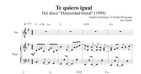 Andrés Calamaro Te quiero igual Partitura para piano y voz
