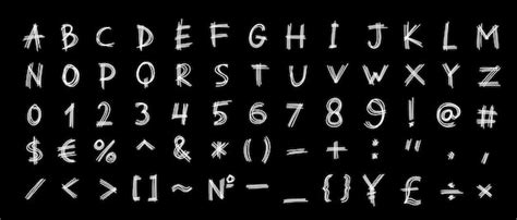 흰색 영어 A부터 Z까지 라틴 Abc 알파벳 글꼴숫자 및 기호 포함 벡터 그림 낙서 세트 프리미엄 벡터