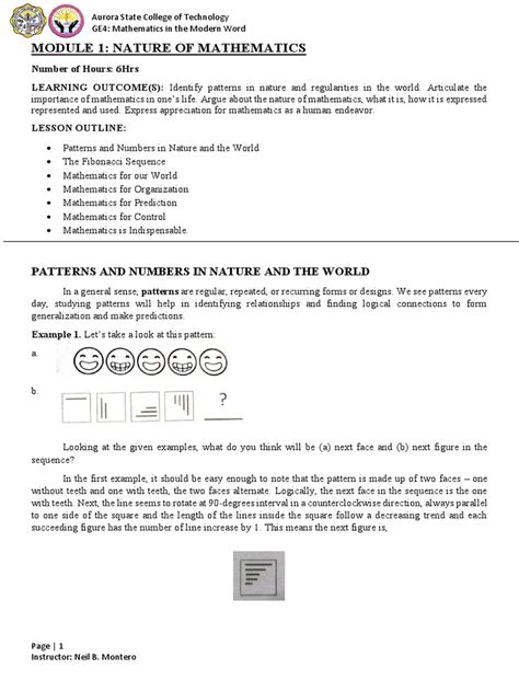 Module 1 Nature Of Mathematics Patterns And Numbers In Nature And The World Pdf