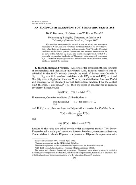 Pdf An Edgeworth Expansion For Symmetric Statistics