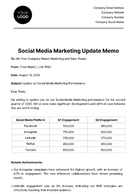 Free Social Media Marketing Update Memo Template To Edit Online