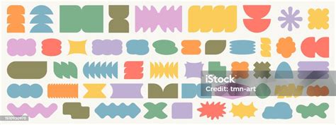 멋진 Y2k 기하학적 모양 추상적인 야만적인 바우하우스 인물 모음 스위스 디자인 양식 트렌디한 현대적인 그래픽 요소 벡터 세트 0명에 대한 스톡 벡터 아트 및 기타 이미지