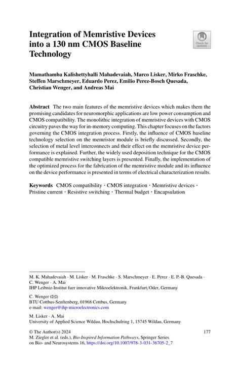 Pdf Integration Of Memristive Devices Into A 130 Nm Cmos Baseline