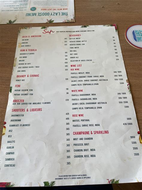 Menu At The Lazy Goose Nerul