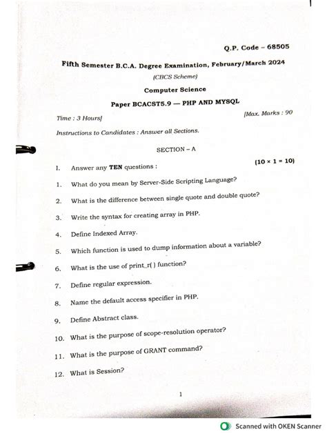 Php Cbcs Question Papers Pdf