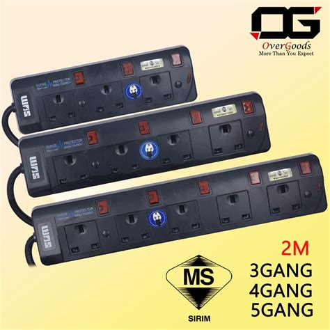SUM Extension 3 Pin 3 Gang 4Gang 5Gang 2m Cable 3000W With Neon