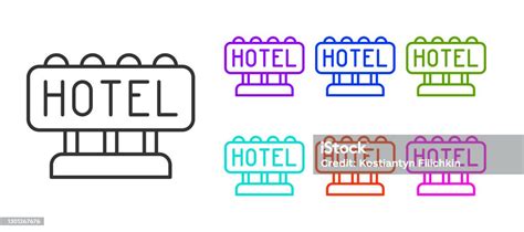 黑線招牌戶外廣告與文本酒店圖標隔離在白色背景設置圖示豐富多彩向量向量圖形及更多住宅房間圖片 住宅房間 入口 全景 Istock