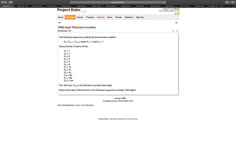 solving project euler problem 25 i ve been busy into math problems