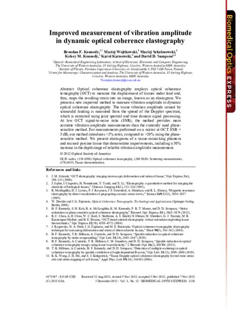 Pdf Improved Measurement Of Vibration Amplitude In Dynamic Optical
