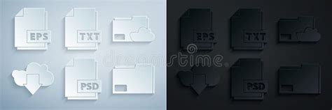 Set Archivo Psd Documento Almacenamiento En La Nube Carpeta De Texto