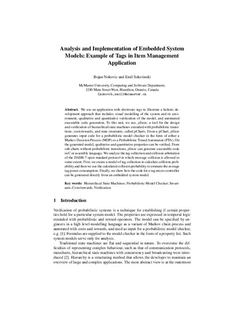 Pdf Analysis And Implementation Of Embedded System Models Example Of
