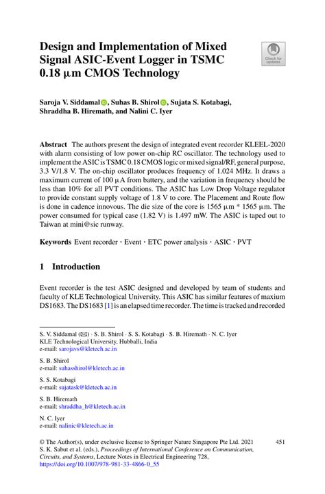 Pdf Design And Implementation Of Mixed Signal Asic Event Logger In Tsmc 0 18 µm Cmos Technology