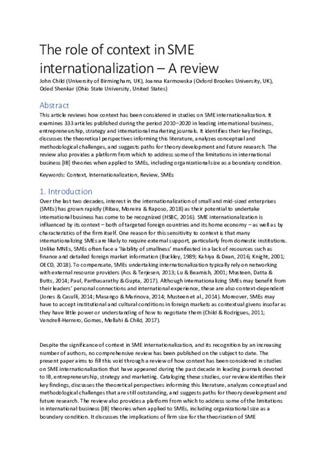 Pdf The Role Of Context In Sme Internationalization A Review