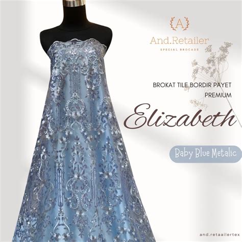 Jual Bahan Kain Kebaya Mewah Brokat BOrdir Tile Payet Elizabeth Warna