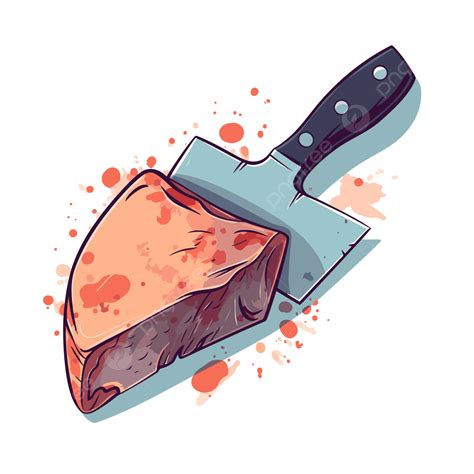 고기칼 벡터 칼 만화 위에 앉아 있는 고기 조각 스티커 클립 아트 상표 클립 아트 Png 일러스트 및 벡터 에 대한 무료