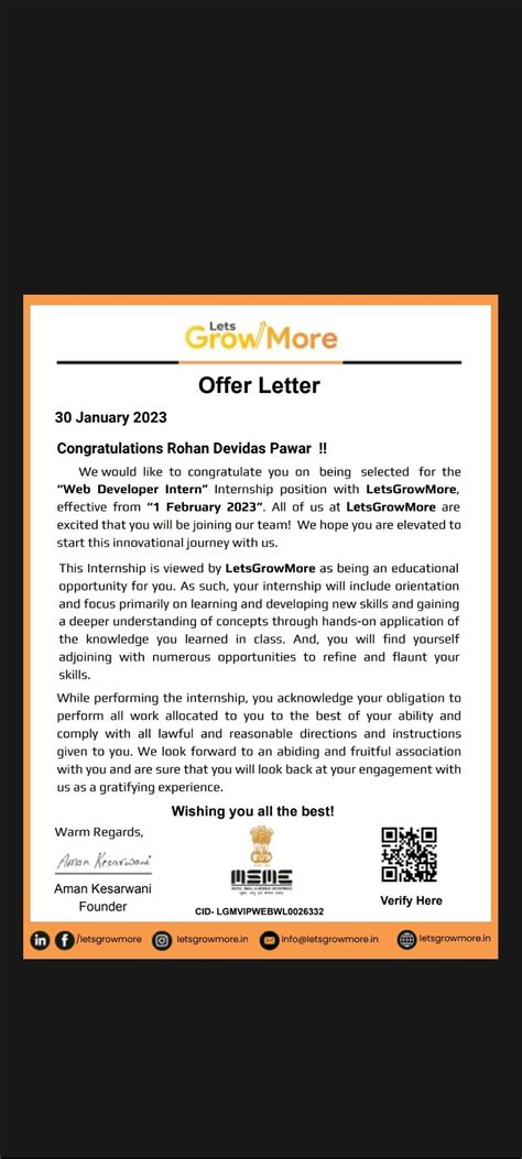 Rohan Pawar On Linkedin Internship Intern Webdeveloper Letsgrowmore