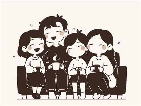 温かい飲み物とともに家族団らん｜イラスト・フリー素材なら「シンテリ」