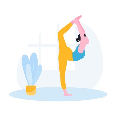 벡터 일러스트 레이 션 Garbha Pindasana 아사나 또는 자궁에서 태아 위치를 연습하는 여성 집에서 요가 운동을하는